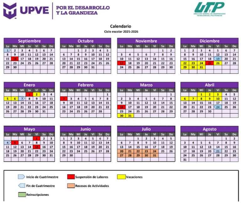 Calendario – Universidad Politécnica del Valle del Évora